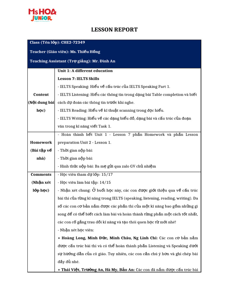 Lesson Report - U1-L7 - PF | PDF