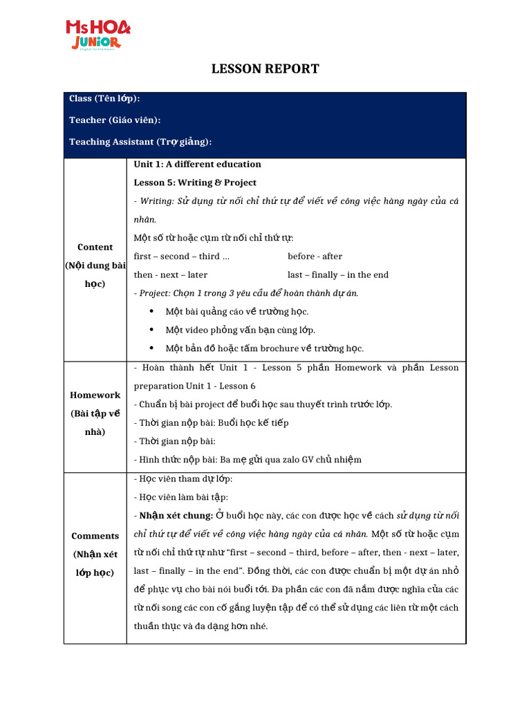 LESSON REPORT - U1-L5 - PF | PDF