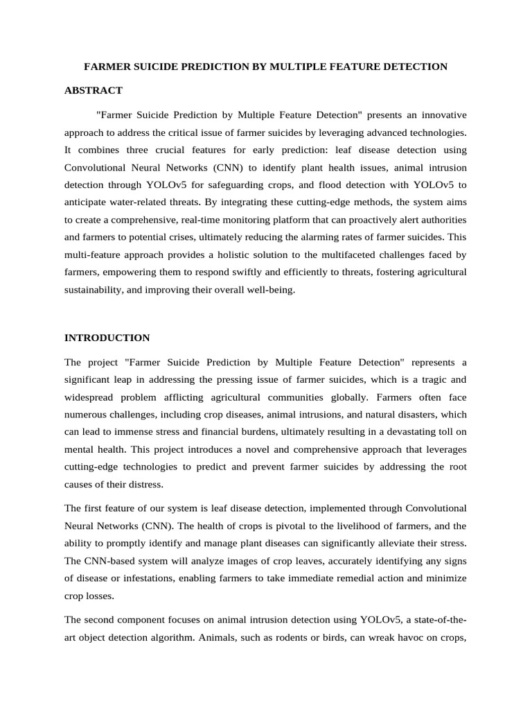 Farmer Suicide Prediction by Multiple Feature Detection | PDF ... Farmer Suicide Prediction by Multiple Feature Detection | PDF ...