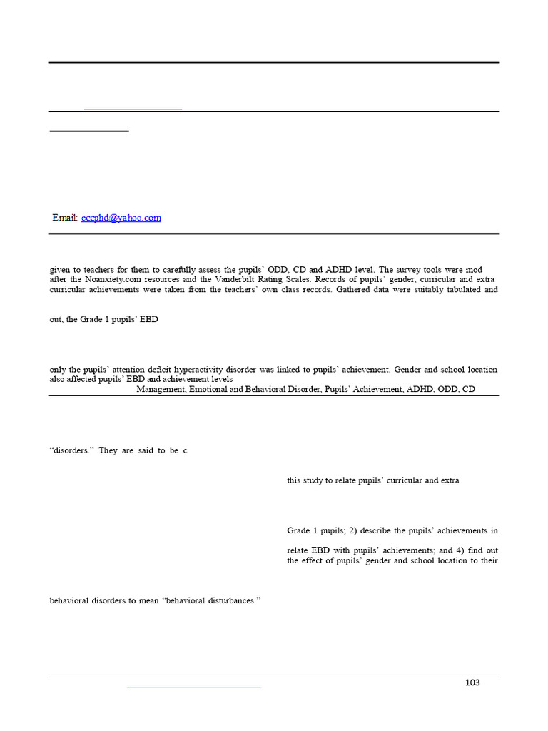 EBD and Achivements of Grade 1 Pupils (SJMPS) | PDF | Mental Disorder ...