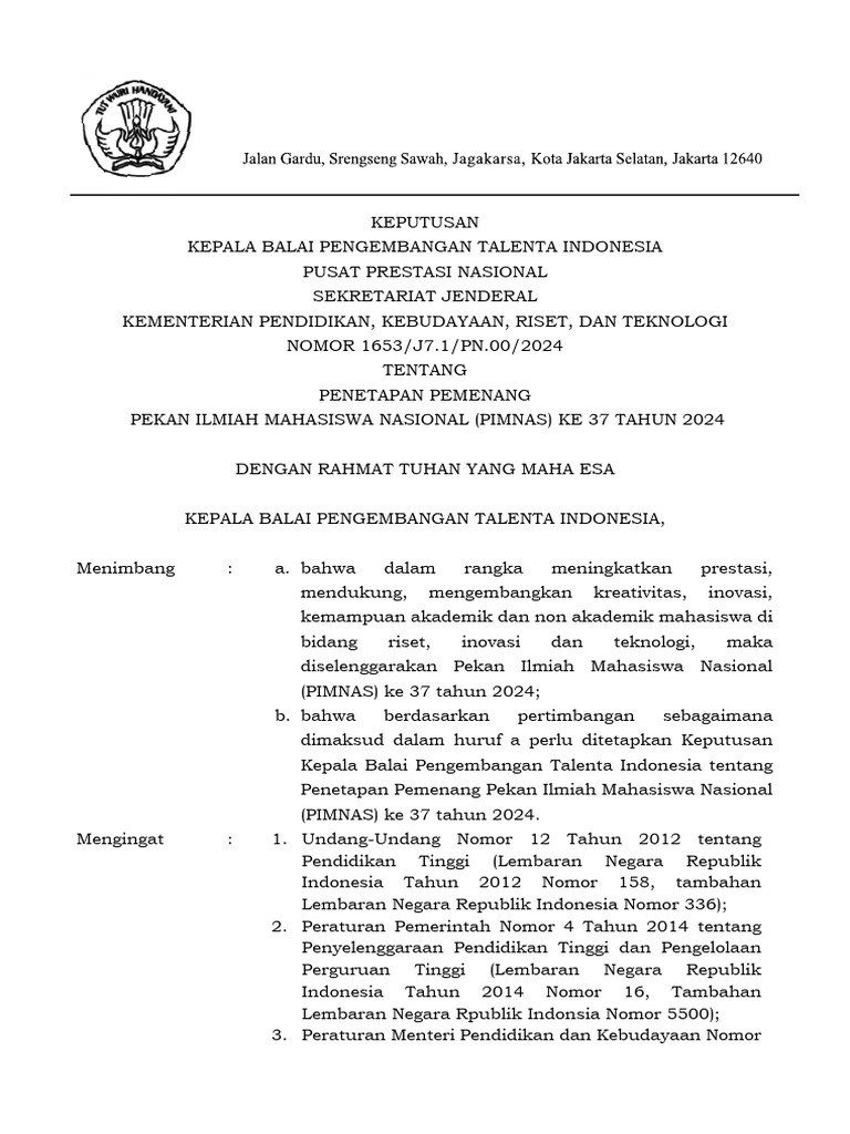 Pemenang PIMNAS 2024 Diumumkan | PDF