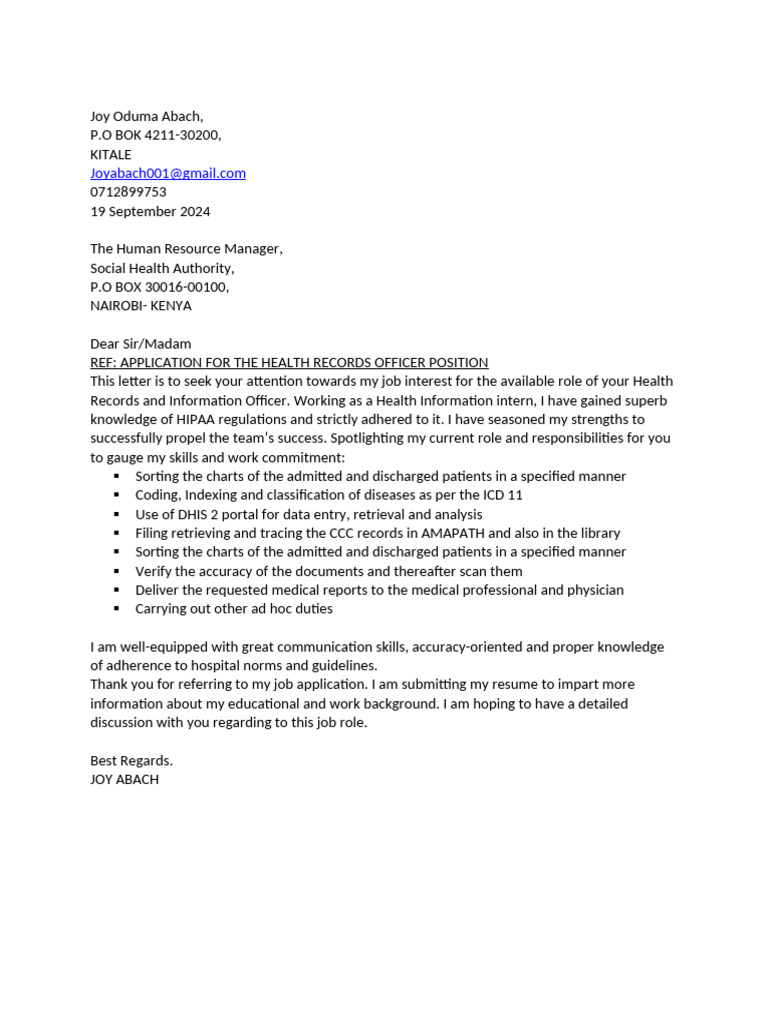 Cover Letter Hrio.1 | PDF
