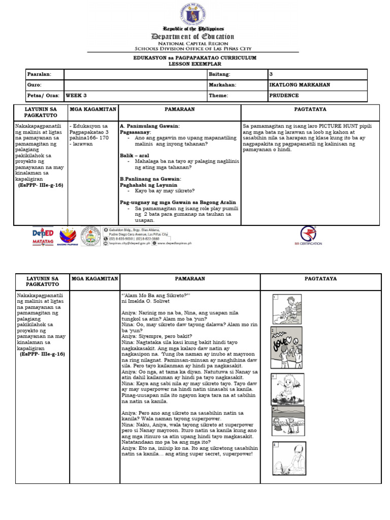 Esp Grade 3 Lesson Exemplar - Week 3 | PDF