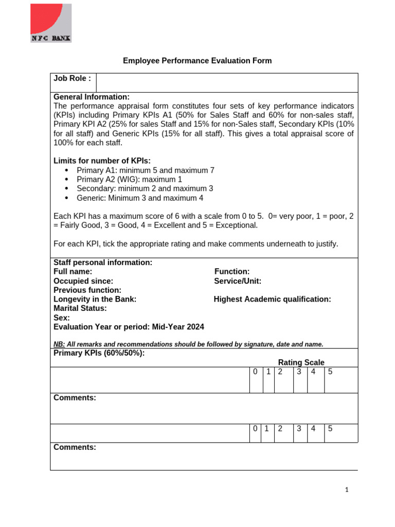 Performance Appraisal Form | PDF | Performance Appraisal | Business