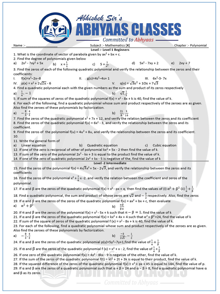 Polynomial Problems for Beginners | PDF | Polynomial | Quadratic Equation