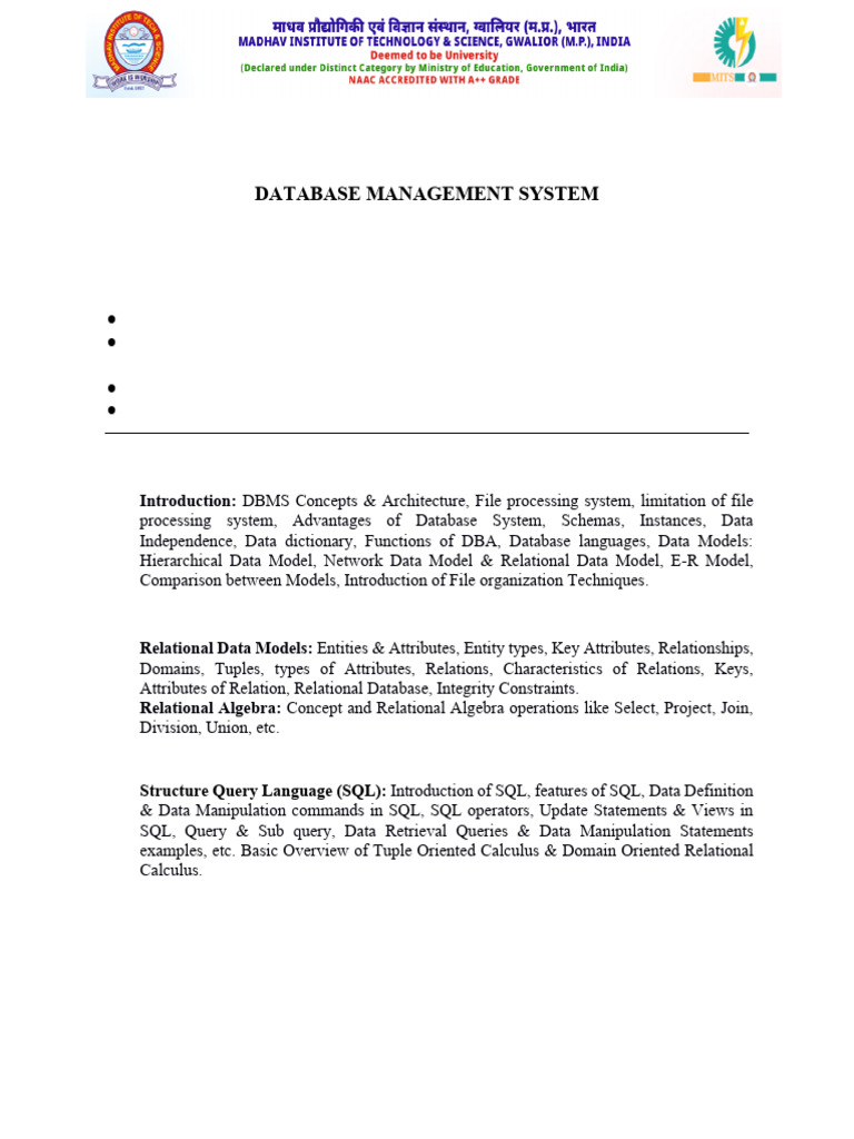 DBMS Syllabus (CSE III Sem) | PDF | Relational Model | Databases