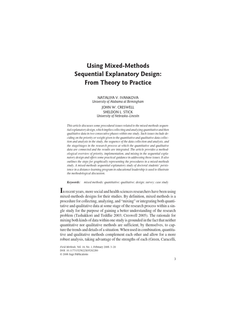 Ivankova Et Al 2006 Using Mixed Methods Sequential Explanatory Design ...