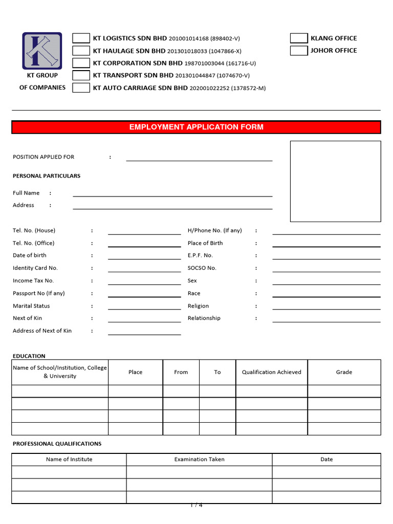 KT Group Employment Application Form | PDF