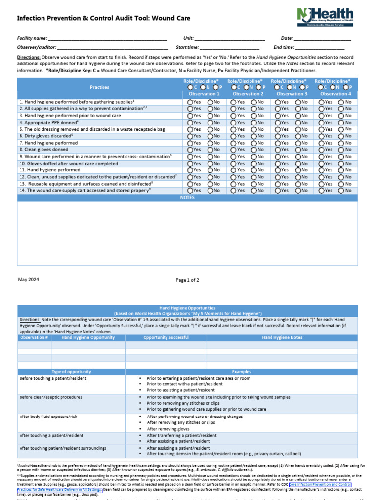 Wound Care Infection Control Audit Tool | PDF | Medicine | Medical ...