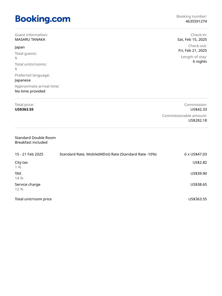Booking Number | PDF