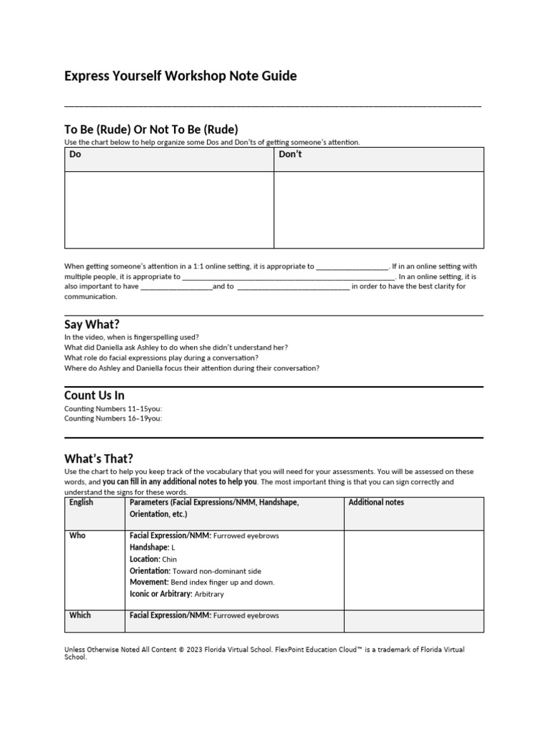 Express Yourself Workshop Note Guide | PDF | Communication | Linguistics