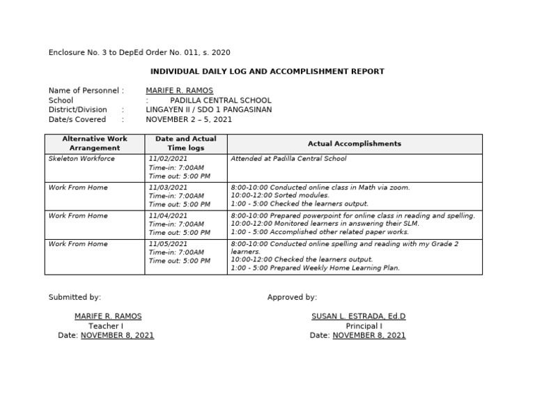 Accomplishment DTR (Nov.2 - 5) | PDF