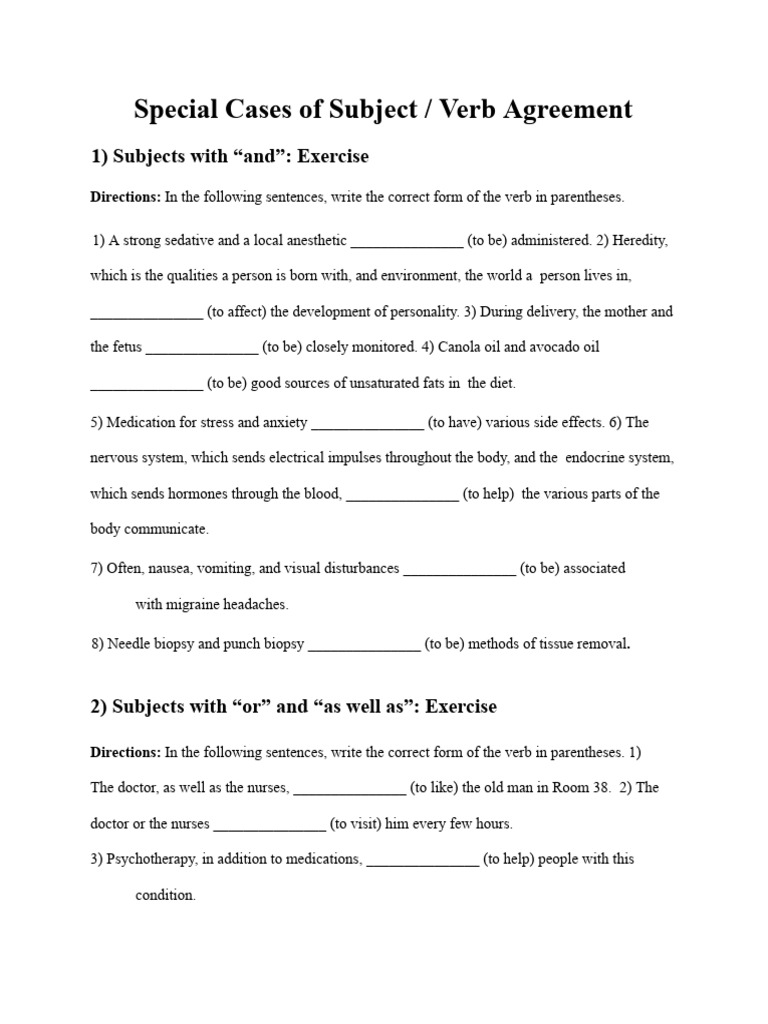 Subject-Verb Agreement_Special Cases_Handout 2 | PDF | Hearing Loss ...