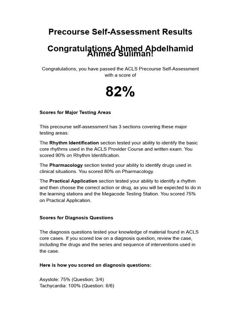 AHA eLearning ACLS Precourse Self-Assessment and Precourse Work ...