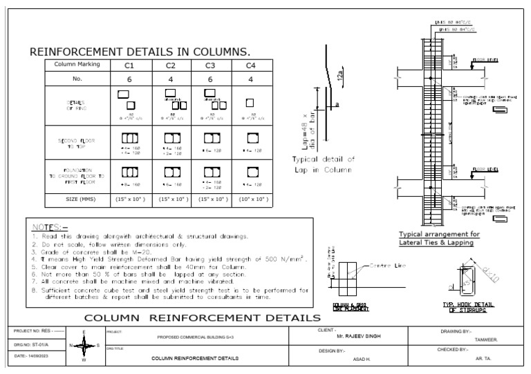 Column Reinforcement Details for G+3 Building | PDF