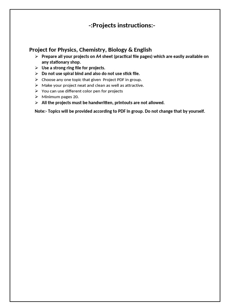 Instructions For Projects (NAVEEN PUBLIC SCHOOL) | PDF