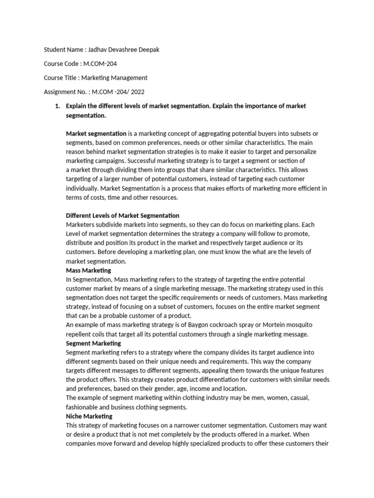 Marketing Management Assignment | PDF | Marketing | Brand