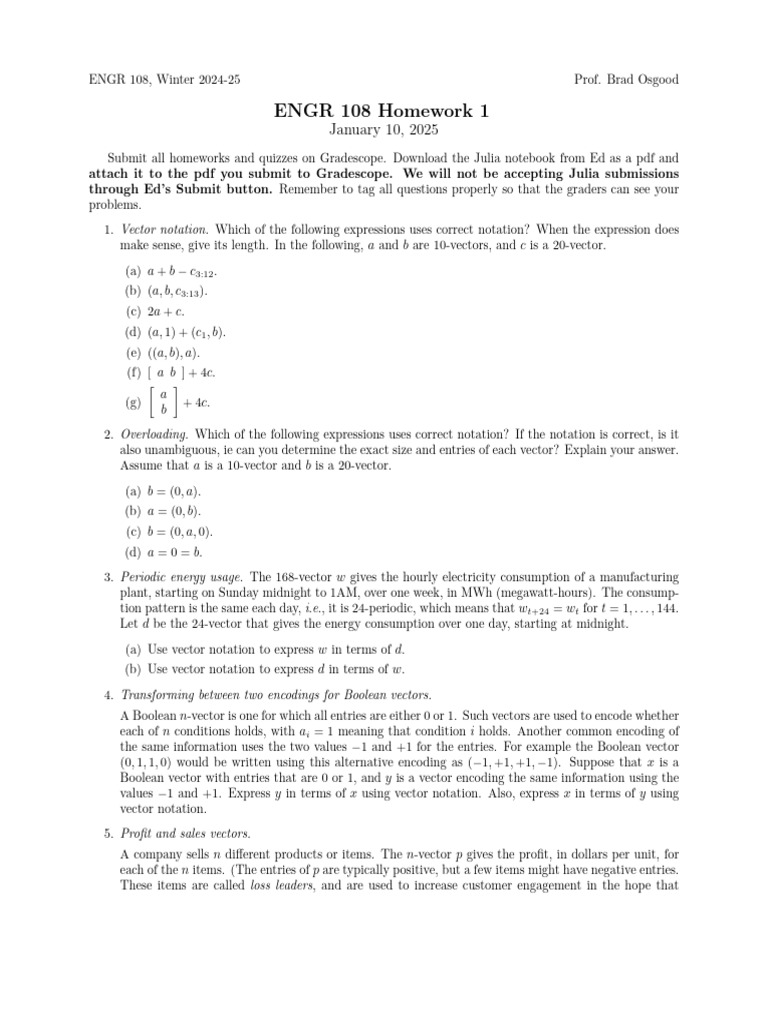 ENGR 108 Homework 1 Overview | PDF | Linear Regression | Euclidean Vector