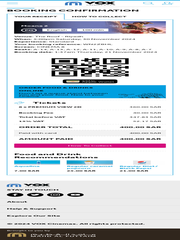 Booking Confirmation VOX Cinemas KSA | PDF