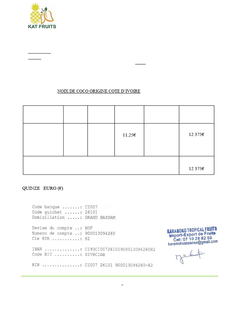 Facture Noix de Coco Karamoko 2024 | PDF