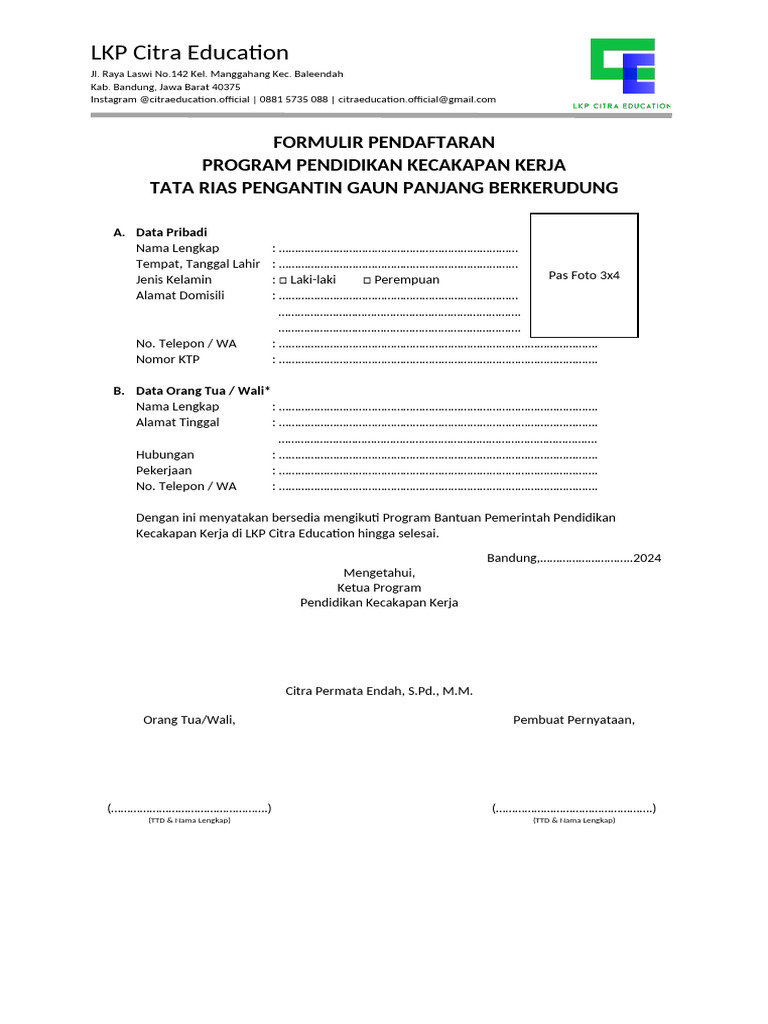 Form PKK LKP Citra Education | PDF