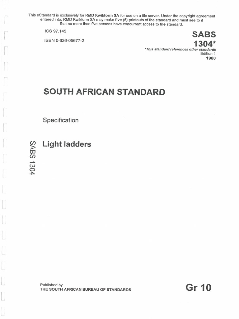 SABS 1304. SA Atandards. Light Ladders | PDF
