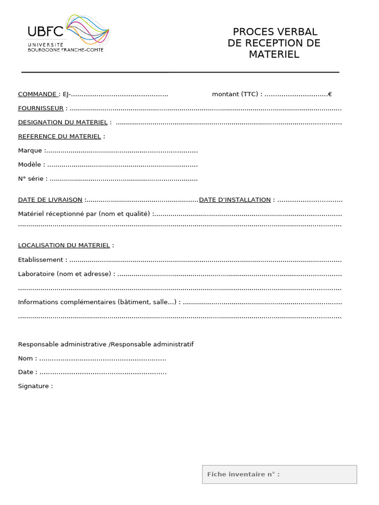 Procès Verbal De Réception De Matériel Pdf