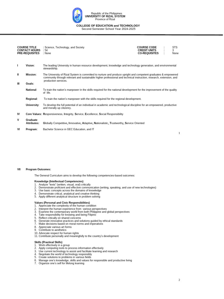 STS | PDF | Learning | Science