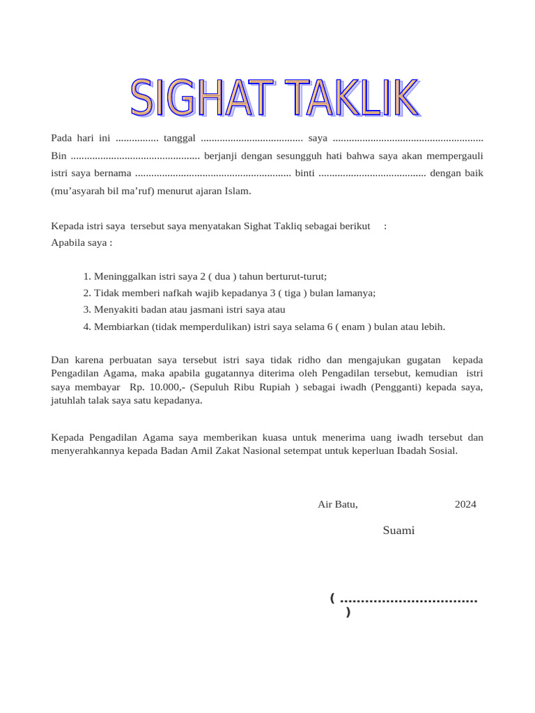 Sighat Takliq: Janji dan Talak dalam Islam | PDF