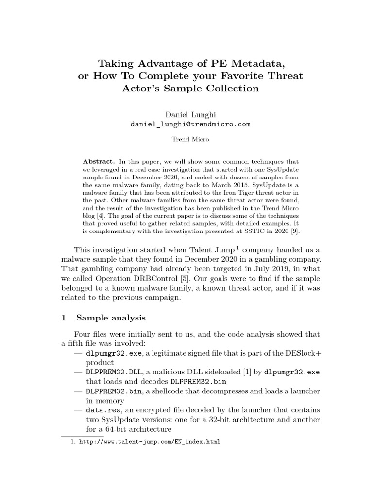 Taking Advantage of PE Metadata | PDF | Malware | Information Technology Management