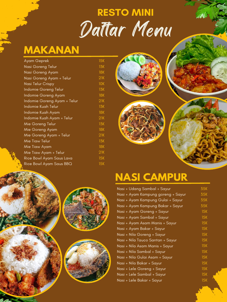 Hitam Dan Kuning Modern Daftar Menu Makanan A4 | PDF