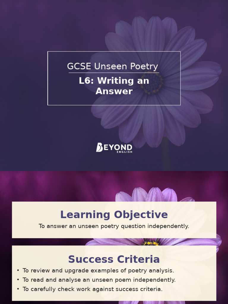 GCSE Unseen Poetry - L6 Writing An Answer PowerPoint | PDF | Poetry