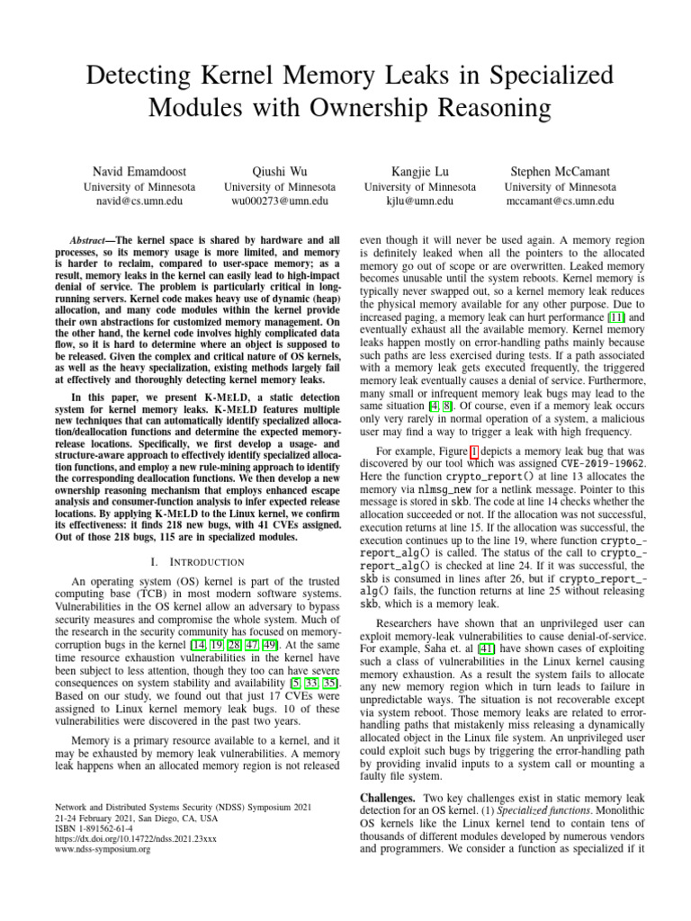 Detecting Kernel Memory Leaks Pdf Pointer Computer Programming Kernel Operating System
