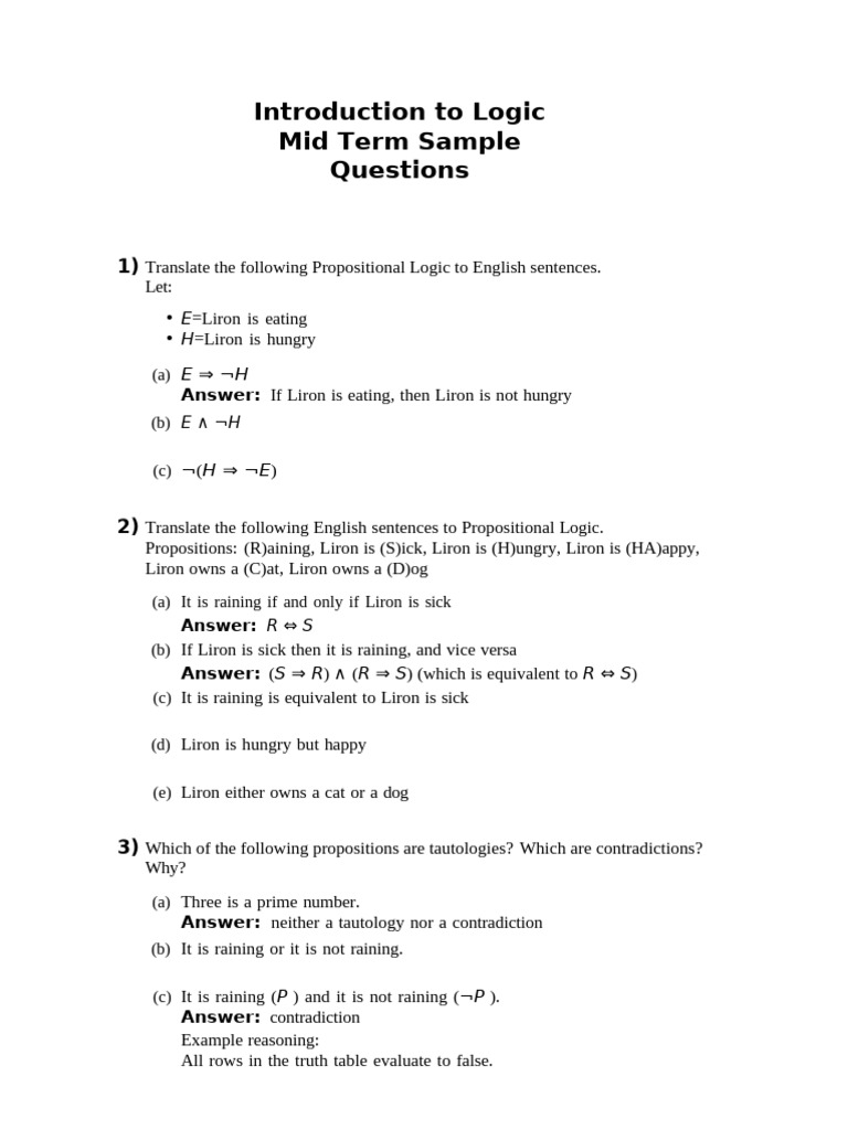Solutions-Propositional Logic | PDF | Contradiction | Interpretation ...