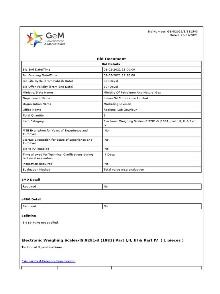 GeM-Bidding-2085252 | PDF | Procurement