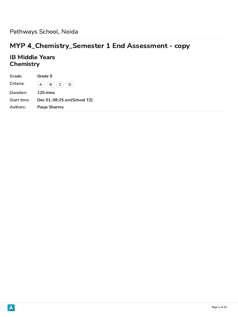 MYP 4_Chemistry_Semester 1 End Assessment - Copy (PKYV6M) | PDF | Atoms ...