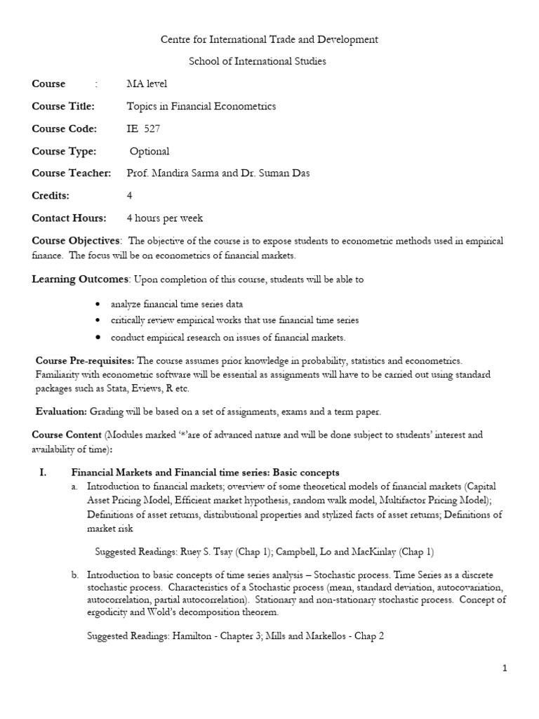 Financial Econometrics for MA Students | PDF | Stationary Process ...