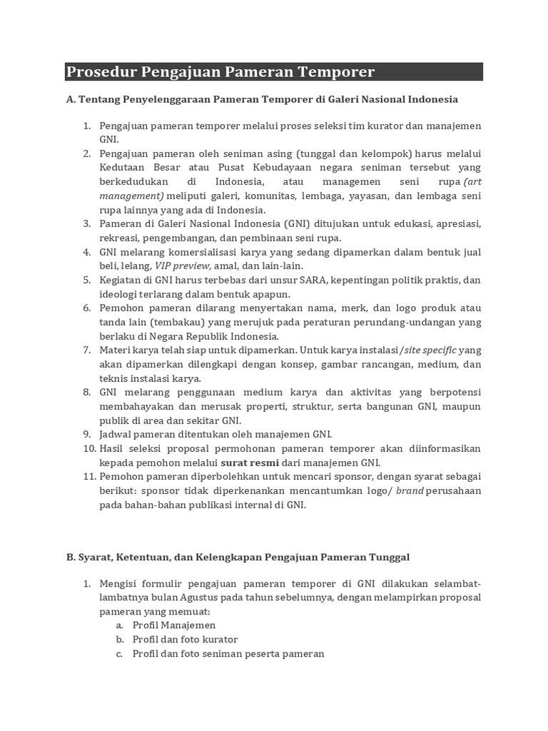 Prosedur Pengajuan Pameran Temporer | PDF