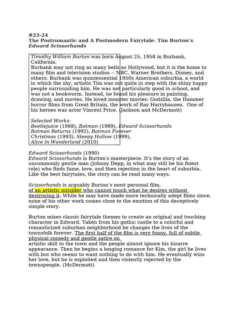 Postmodern Fairytale: Burton's Vision | PDF | Frankenstein