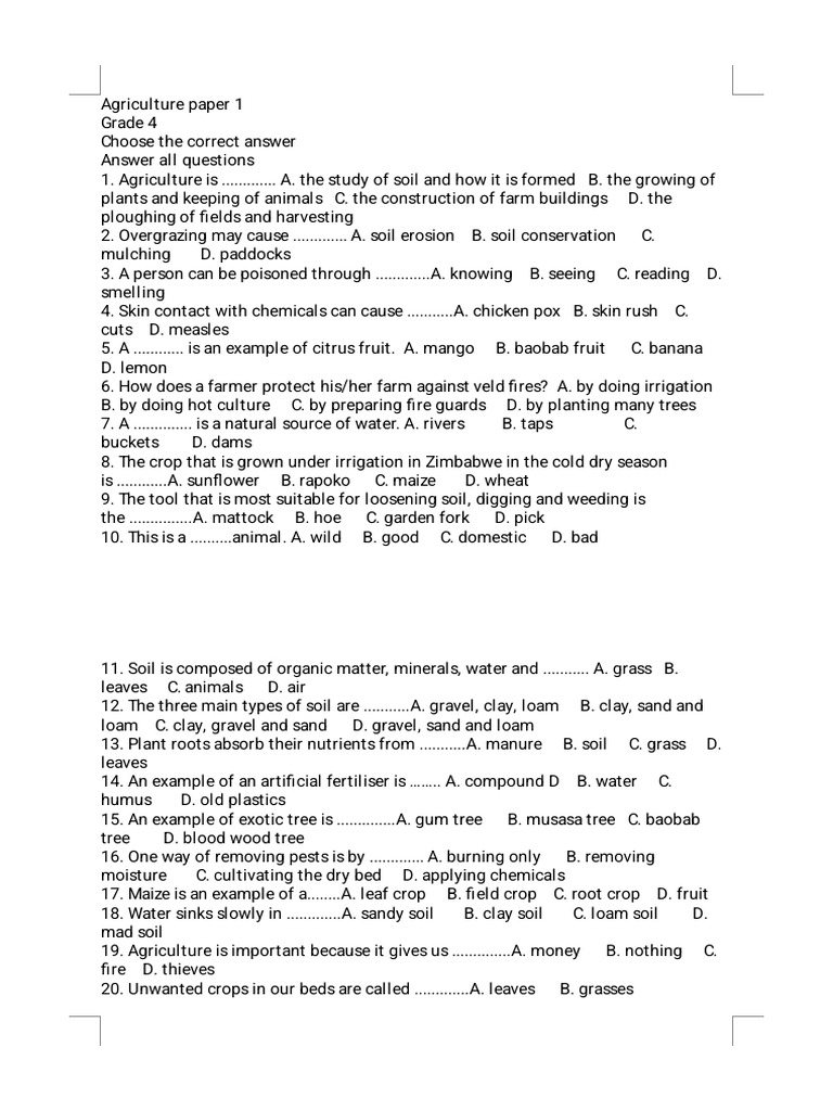 Agriculture Paper 1 GRADE 4 2019 | PDF | Soil | Legume