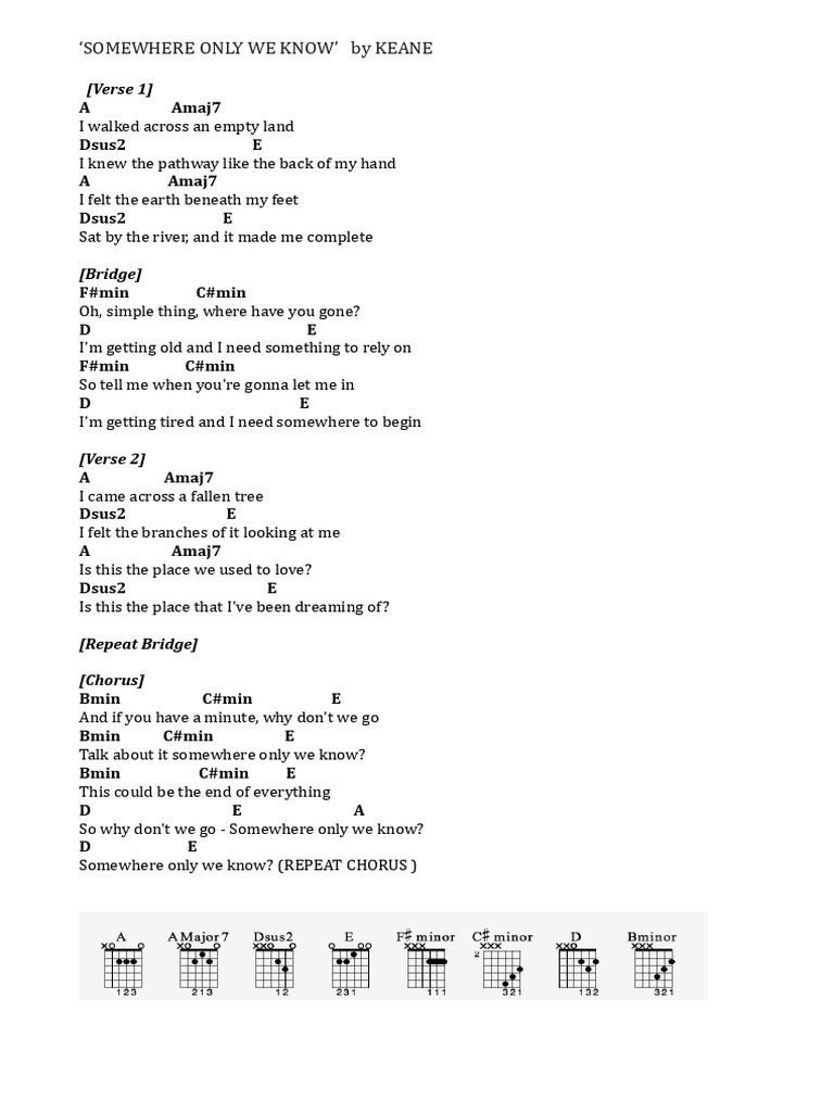 Keane's "Somewhere Only We Know" Lyrics | PDF