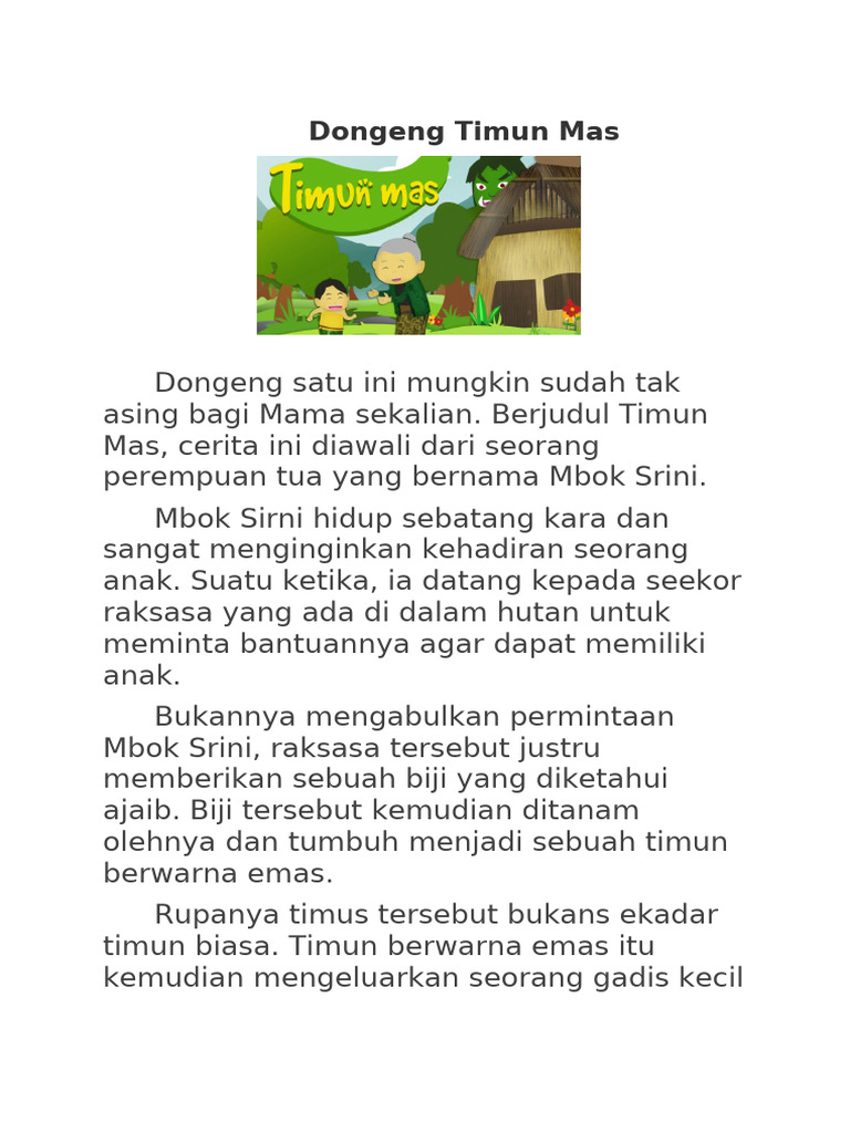 Dongeng Timun Mas: Kisah Pantang Menyerah | PDF