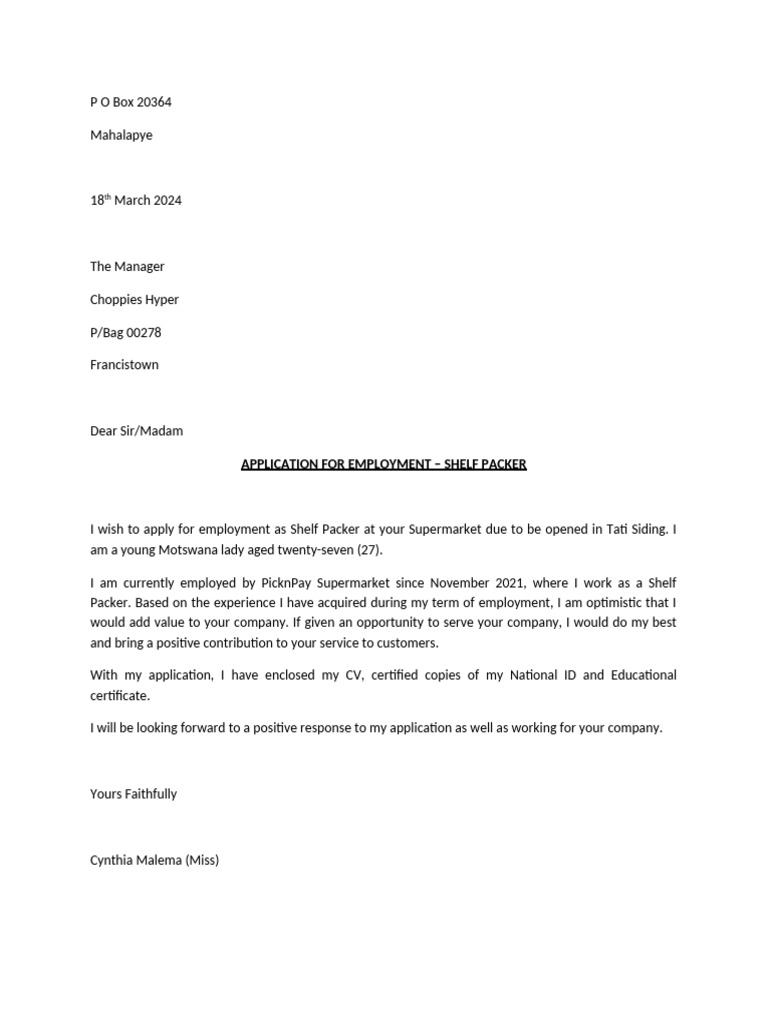 Application For Employment - Shelf Packer | PDF