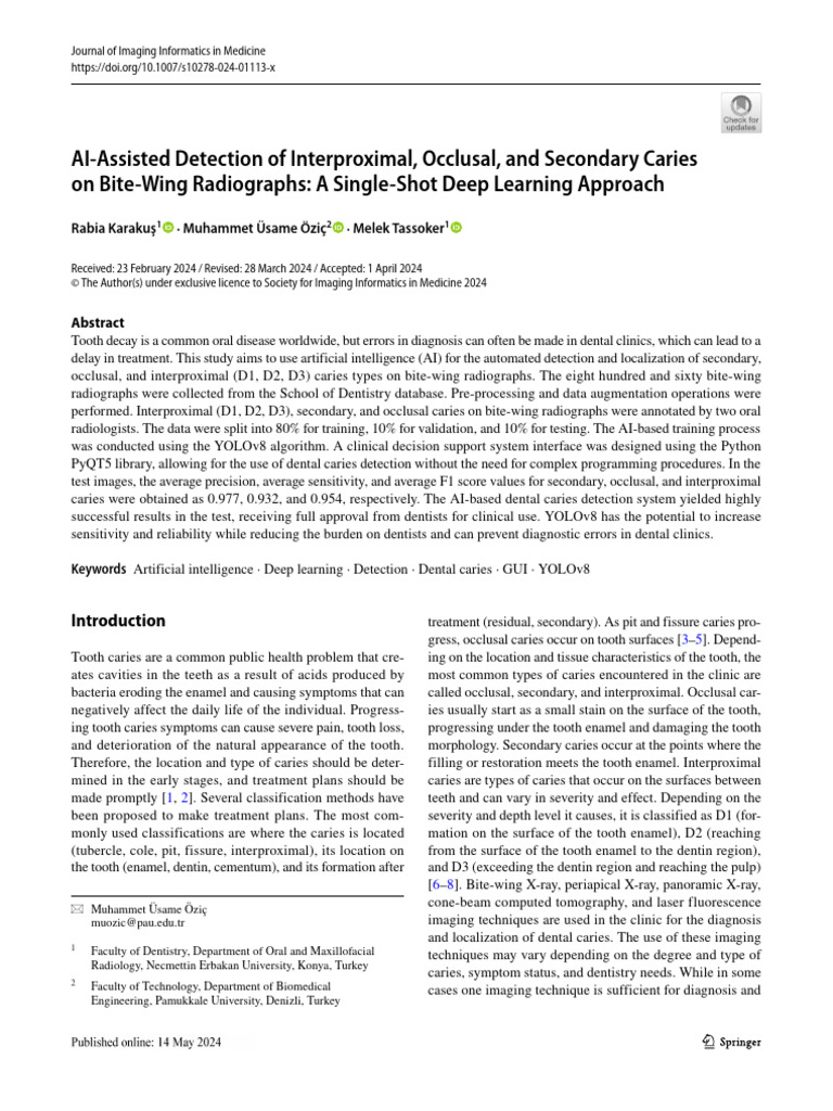 AI-Assisted Detection of Interproximal, Occlusal, and Secondary Caries ...