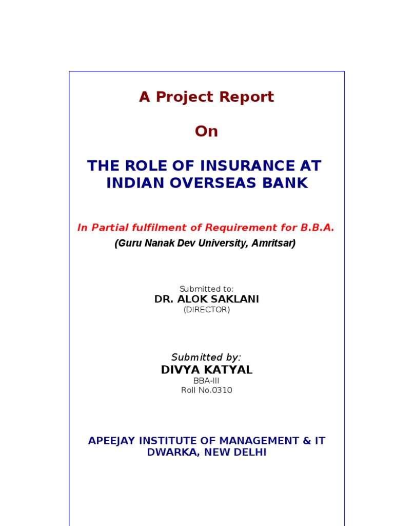 Indian Overseas Bank Final | PDF | Insurance | Life Insurance