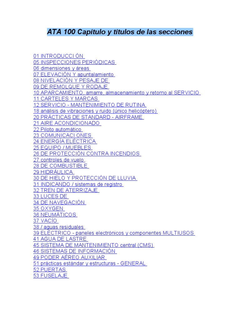 Norma ATA 100 | PDF | Superficies de control de vuelo | Tren de aterrizaje