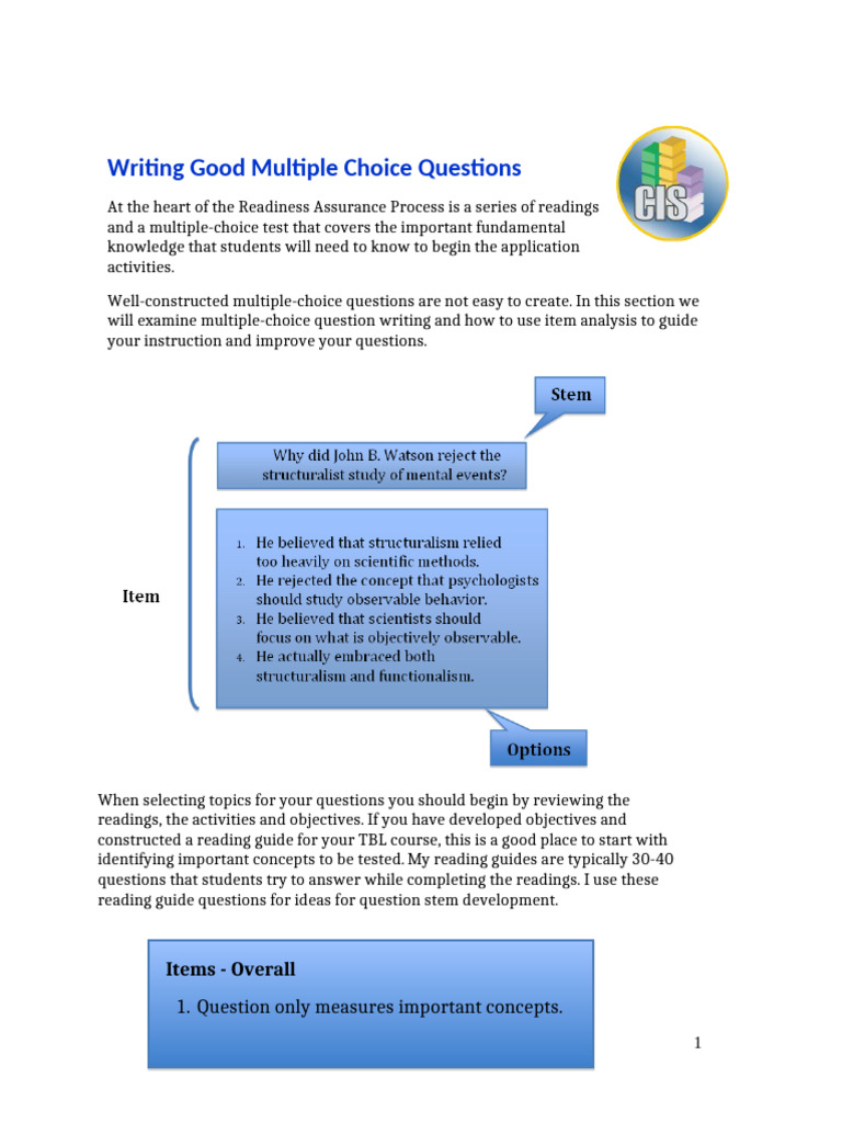 Jim Sibley Writing Good Multiple Choice Questions | PDF | Multiple ...