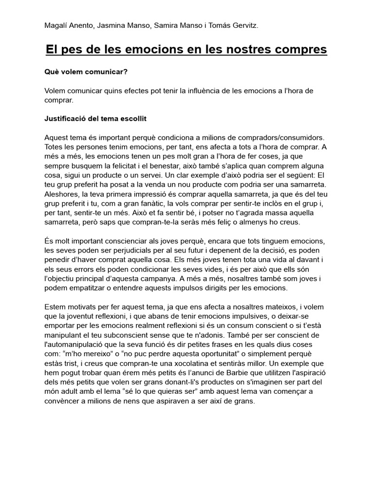 Bon Consum Conscient-Samira M, Jasmina M, Tomás G I Magalí A. | PDF