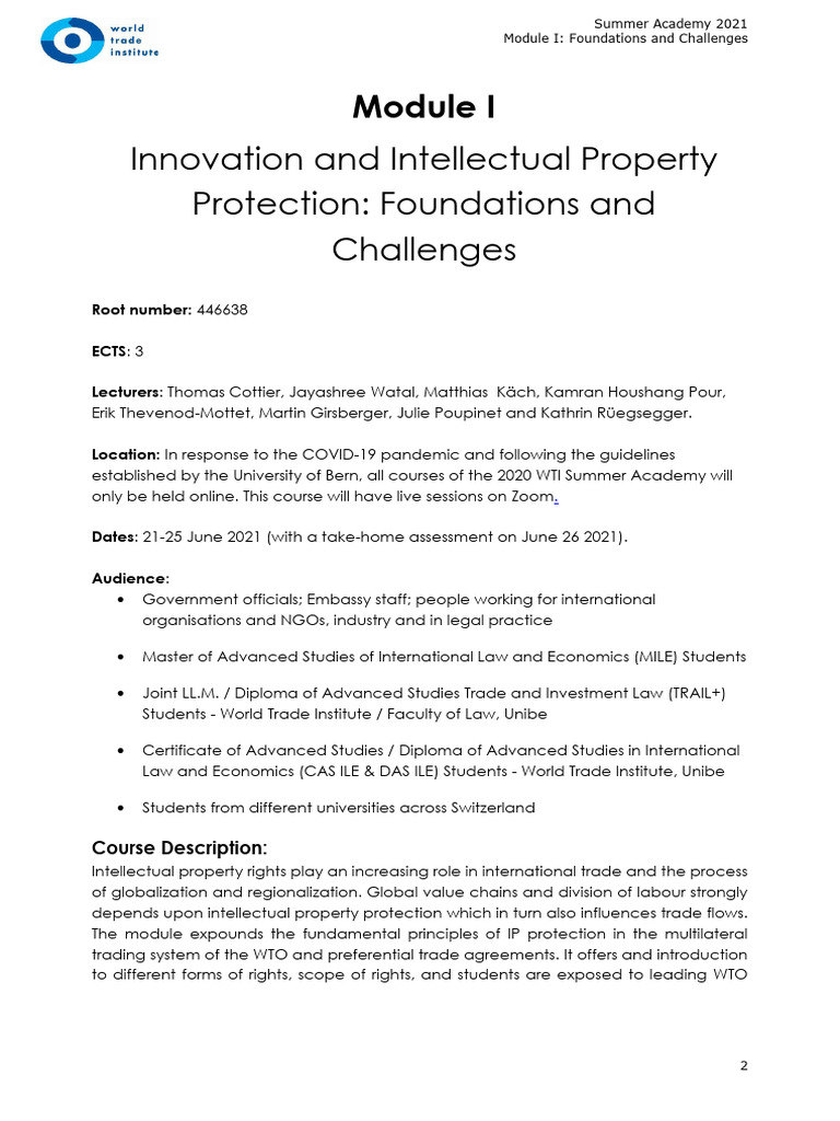 Syllabus Module I Innovation Intellectual Property Protection | PDF ...