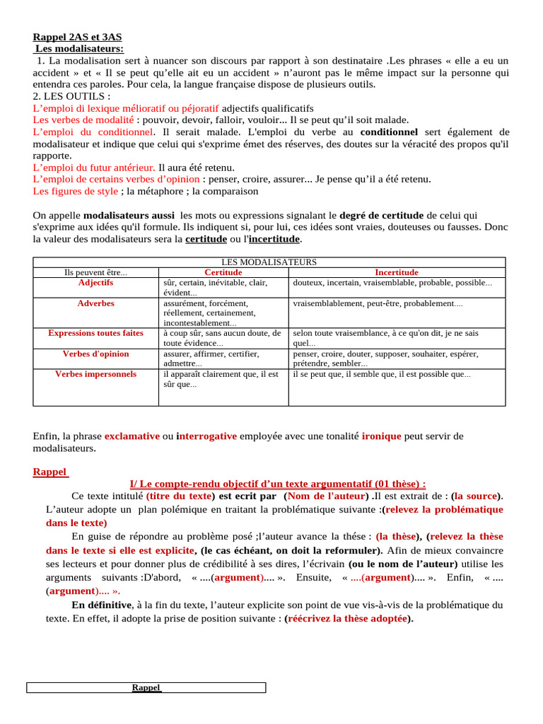 Les modalisateurs en français | PDF | Verbe | Phrase